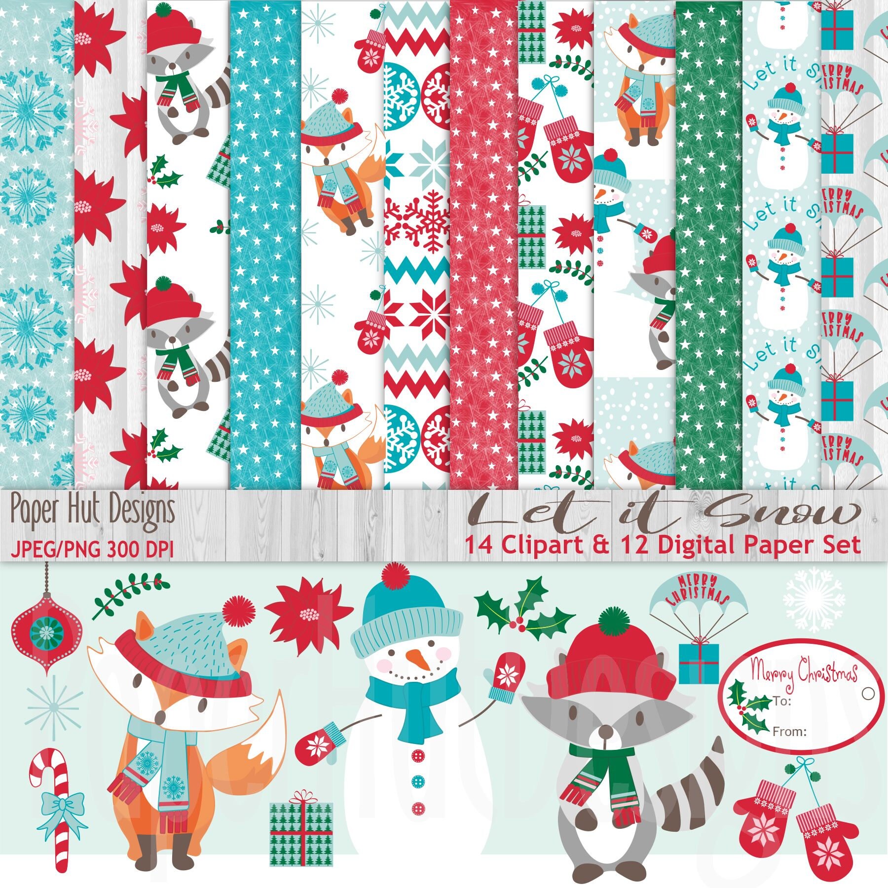 Christmas Digital Papers-christmas Clipart-woodland Animals Clip Art ...