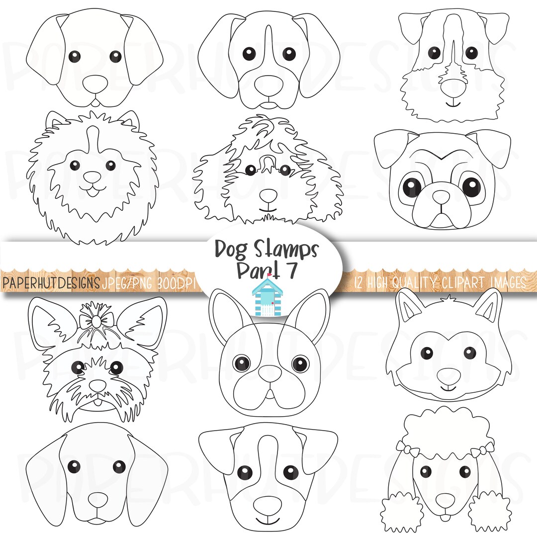 Dog Faces Digital Stamps|dog Faces Clipart|dog Illustrations|cute Puppy ...