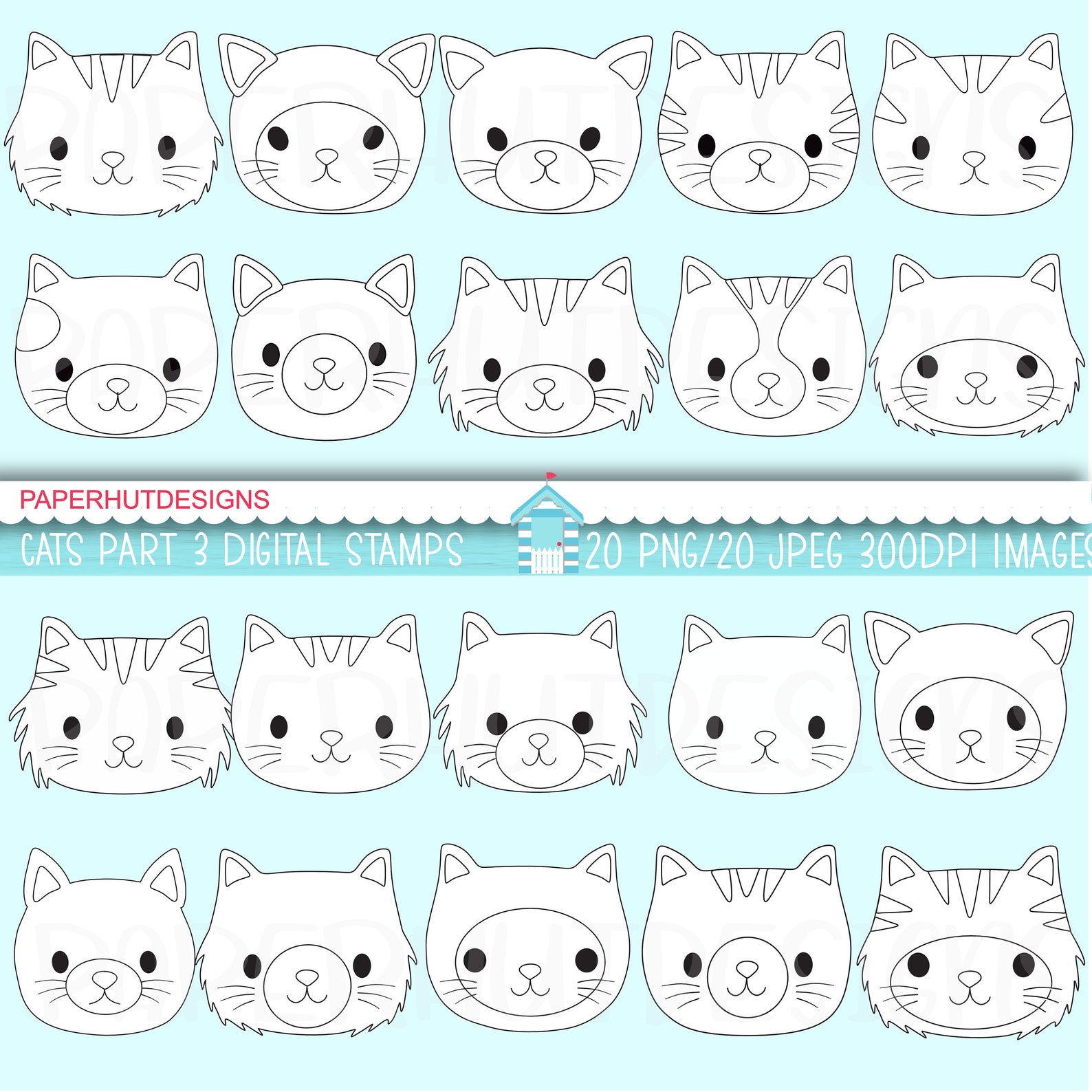 Cat Faces Digital Stampscat Digital Stampscute Kitten | Etsy