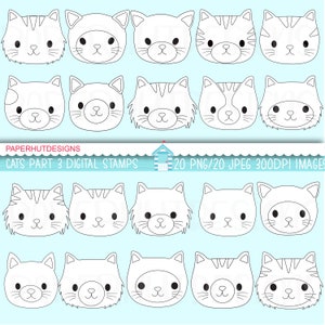 Cat Faces Digital Stamps|cat Digital Stamps|cute Kitten Digital Stamps ...