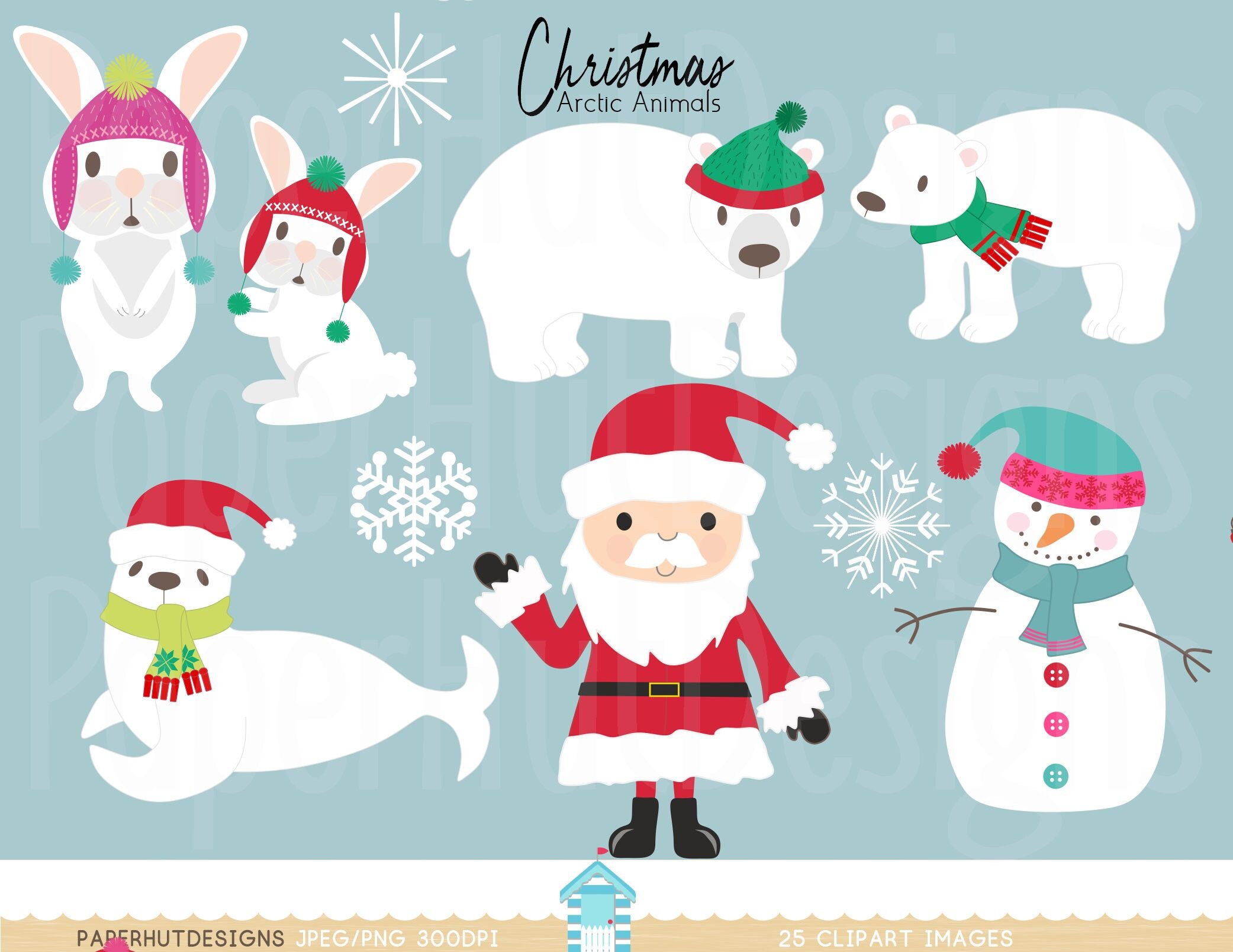Christmas Arctic Animals Clipart-polar Animals-arctic Animals - Etsy