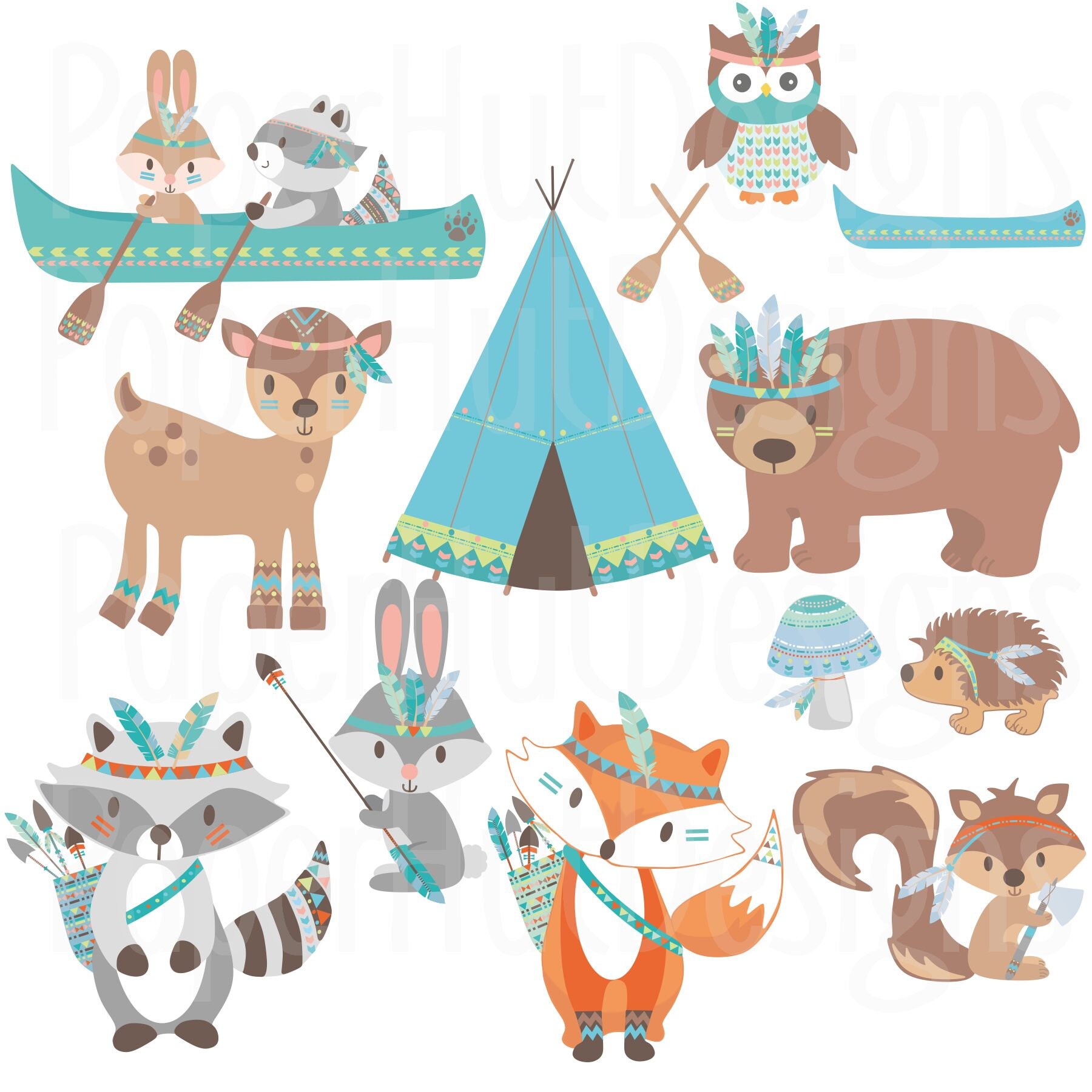 Tribal Animals Clipart-woodland Animals Camping-tribal Forest - Etsy