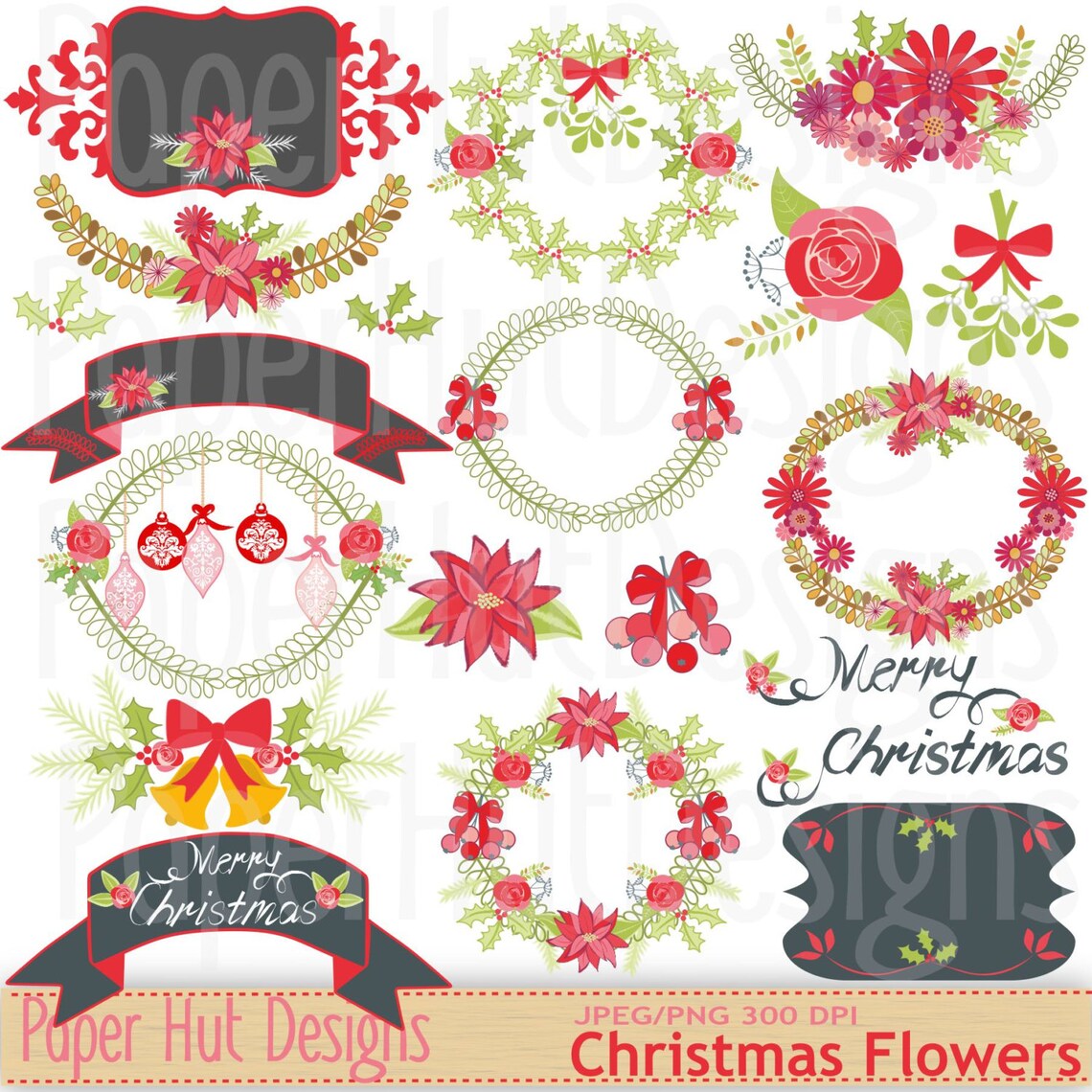 Christmas Floral Clipart-christmas Holiday Clip Art-floral | Etsy