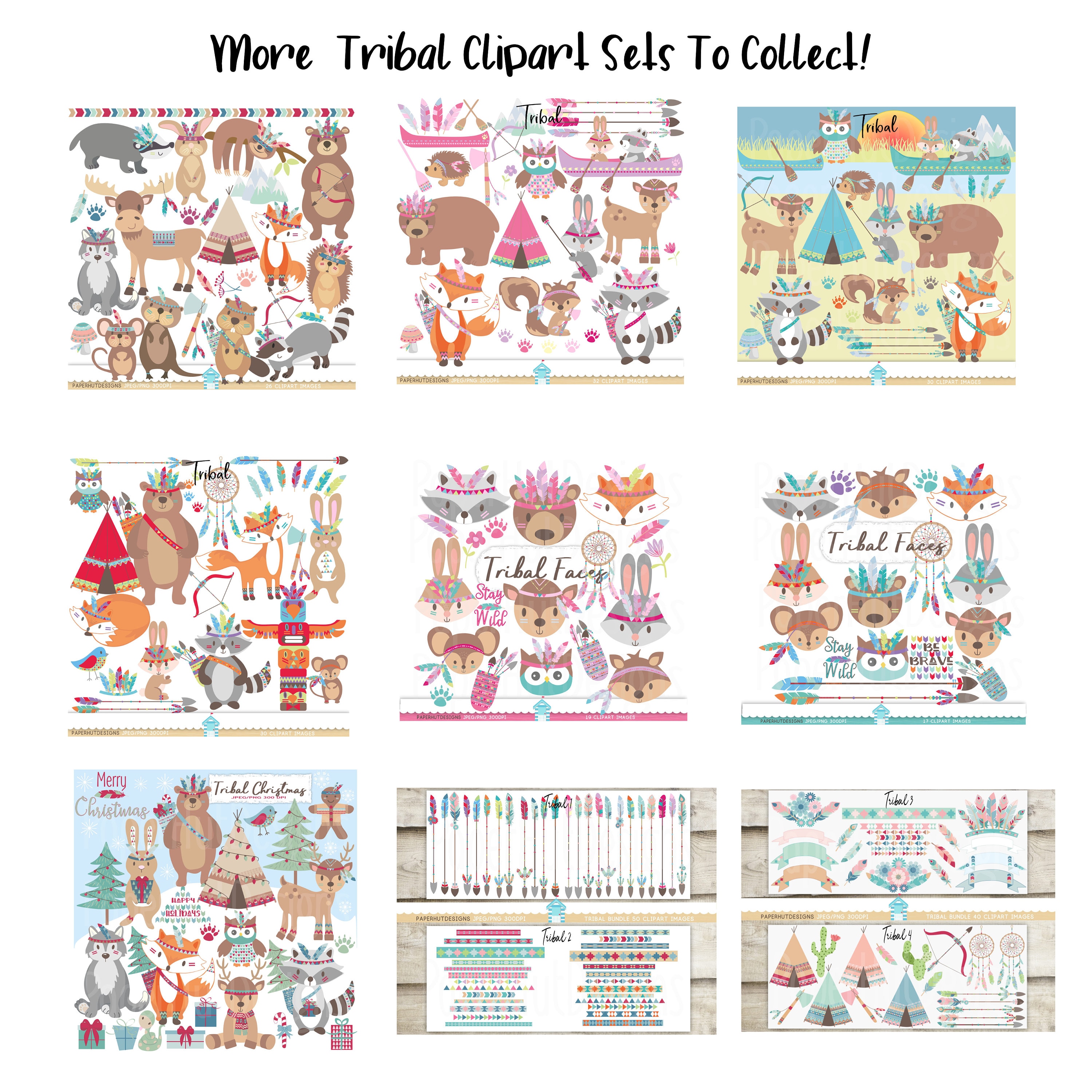 Tribal Clipart Bundle-tribal Boho Clip Art american | Etsy