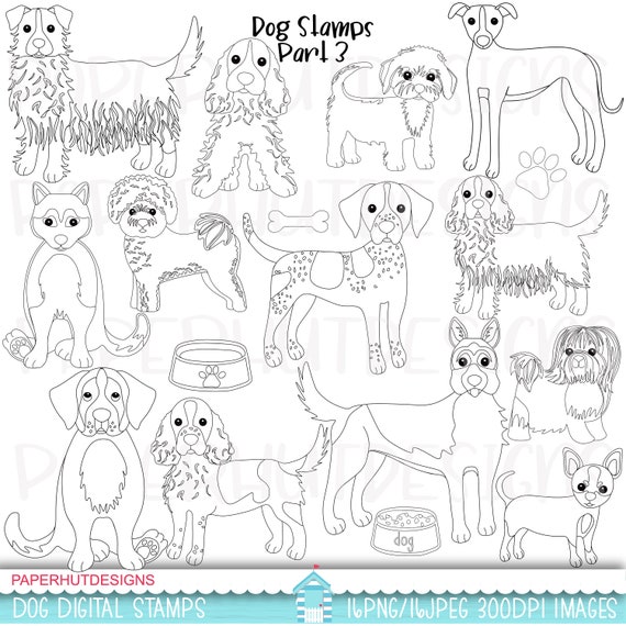 Dogs Digital Stamps-Dogs Digital Black and White Stamps-Dog | Etsy