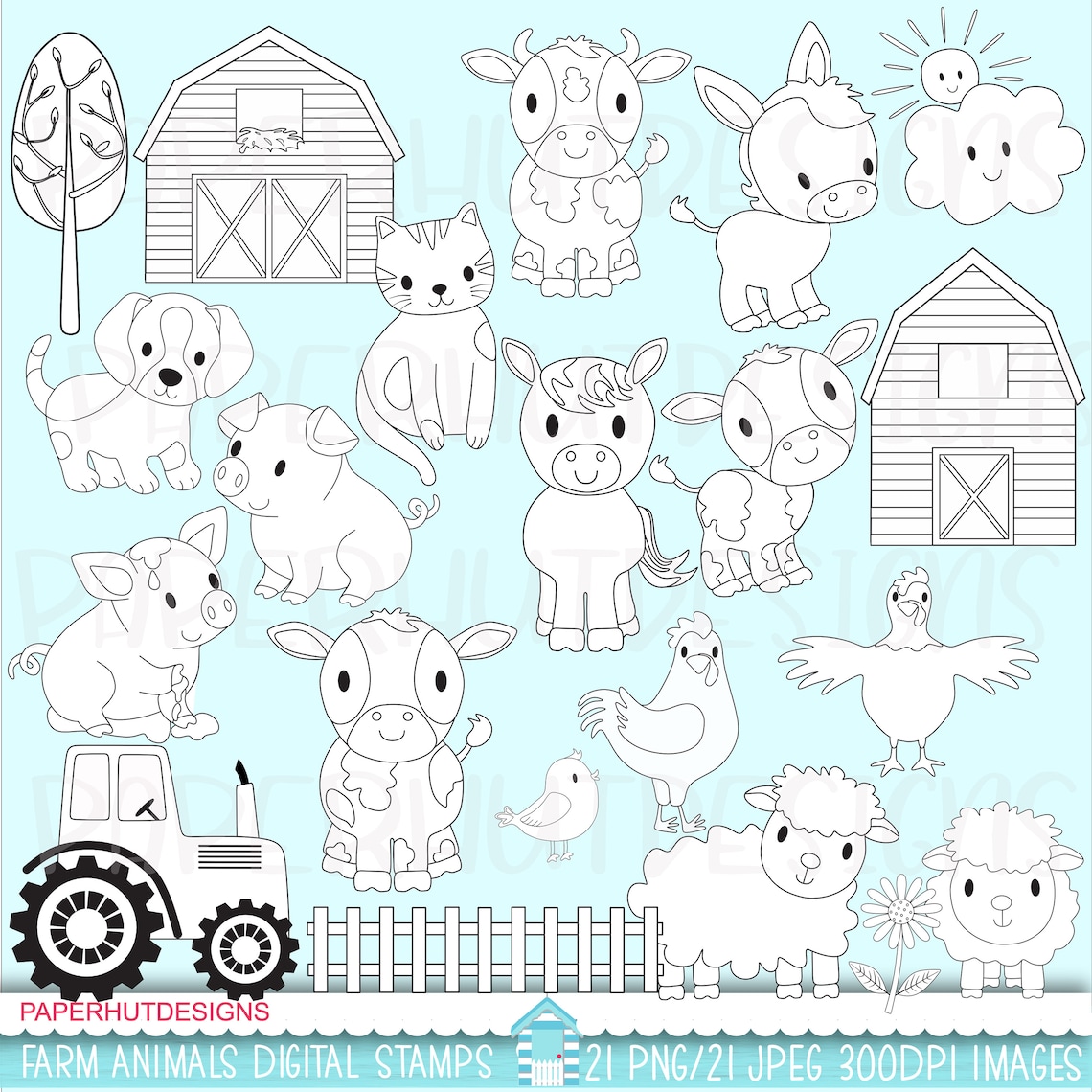 Farm Animals Digital Stampsfarm Animals Clip Artfarmyard - Etsy