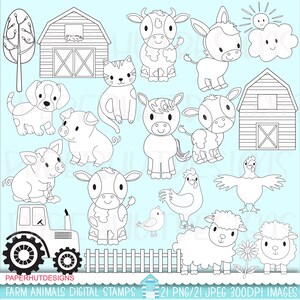 Farm Animals Digital Stamps|farm Animals Clip Art|farmyard Animals ...