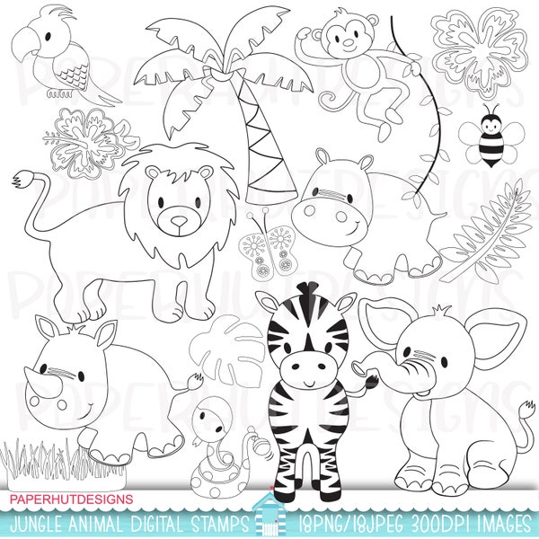 Black and White Jungle Animal Clipart - Etsy