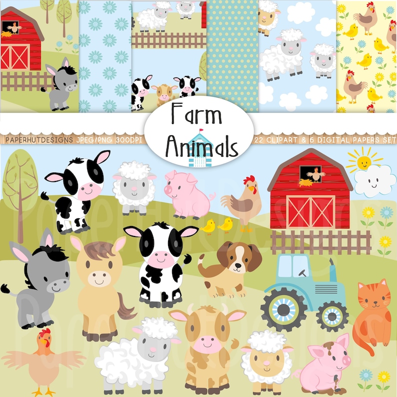 Farm Animals Clipart-farm Animals Clip Art and Digital Paper - Etsy Ireland