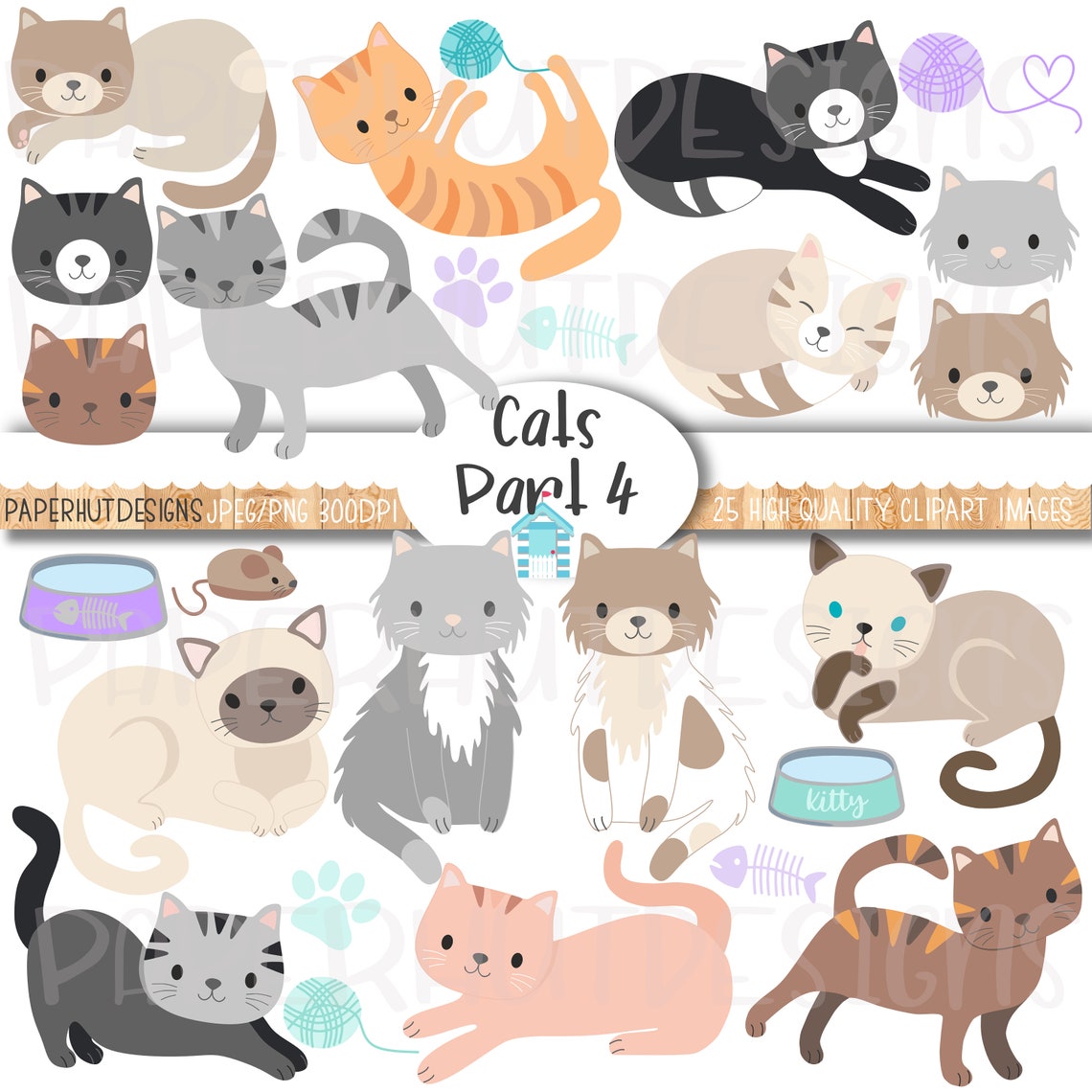 Cat Clipart-cute Cat Clip Art-kitties Clipart-kitten | Etsy