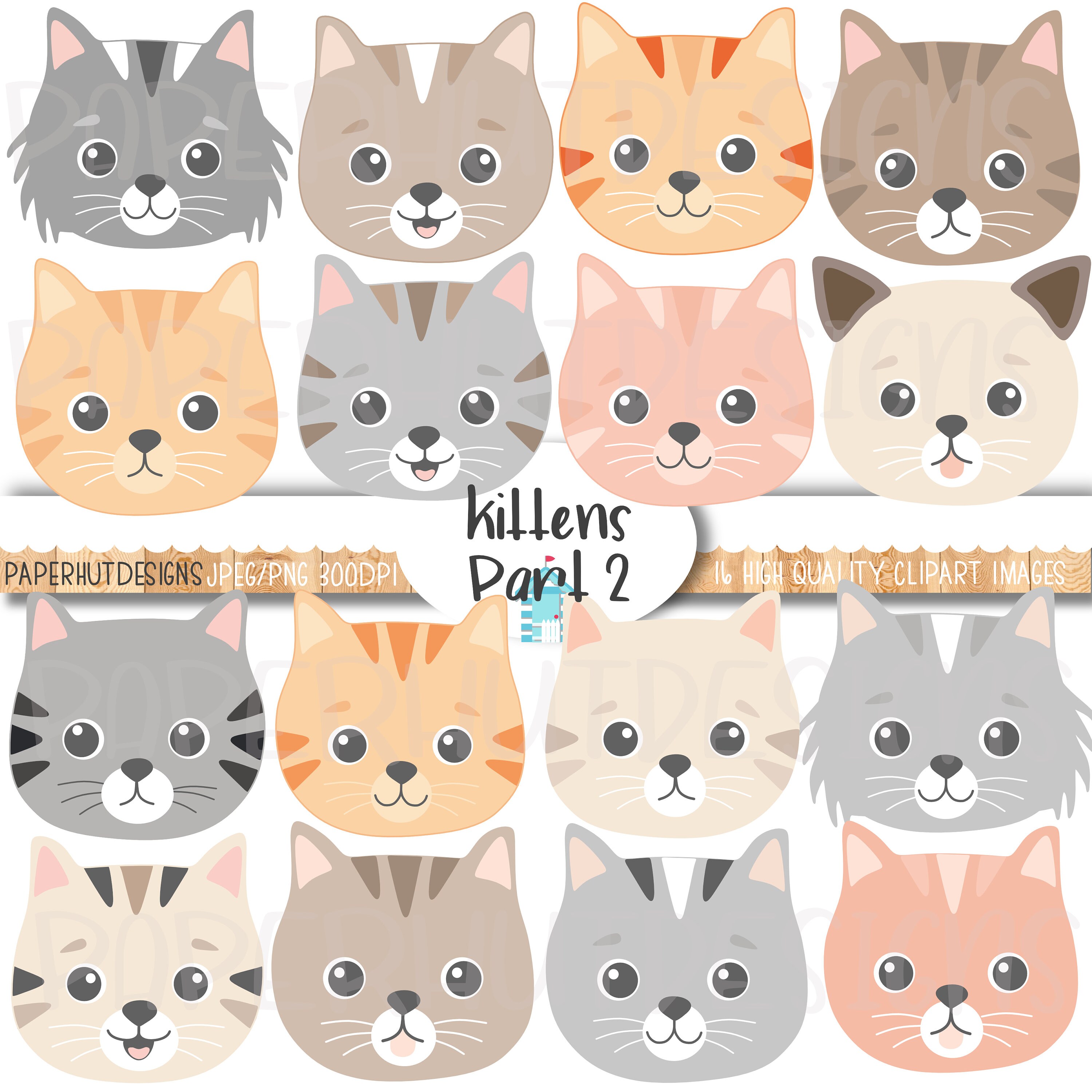 Kitten Faces Clipart Cute Cat Faces Clipartcute Cat Clip | Etsy