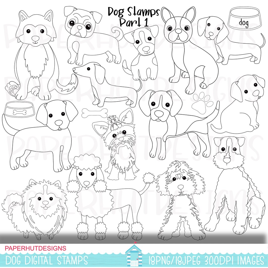 Dog Digital Stamp-dogs Black and White Stamps-coloring Page-puppy Dog ...