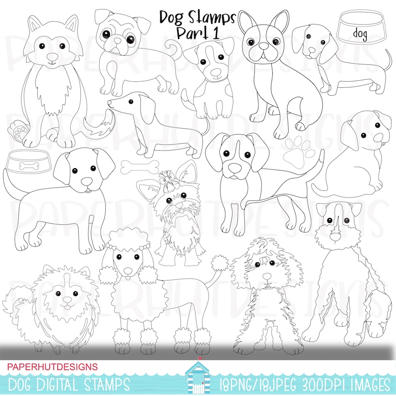 Dog Digital Stamp-dogs Black and White Stamps-coloring | Etsy