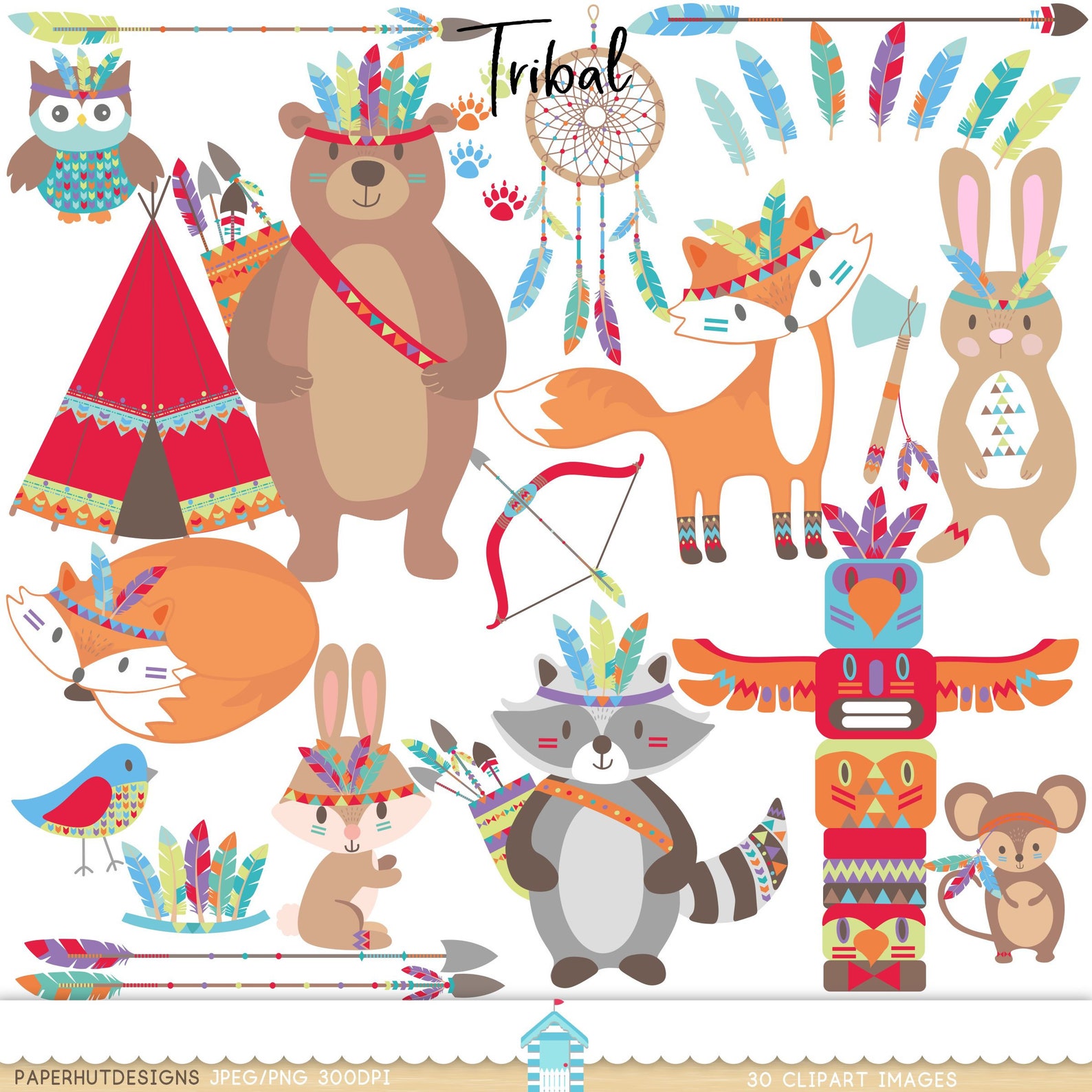 Tribal Woodland Animals Clipart-tribal Clip Art -tribal Forest Animal ...