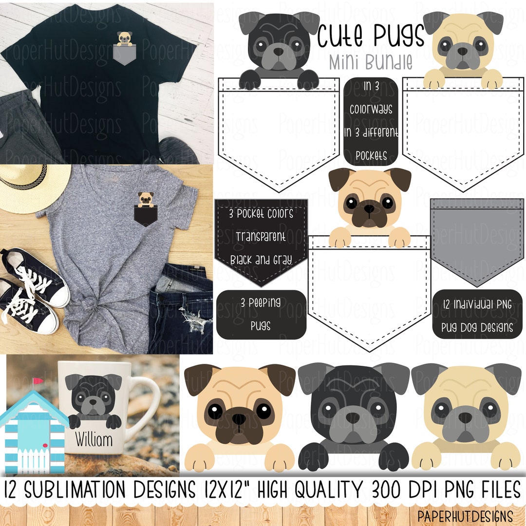 Pugs Pocket Sublimation Designs|sublimation Pugs |pug Illustrations ...