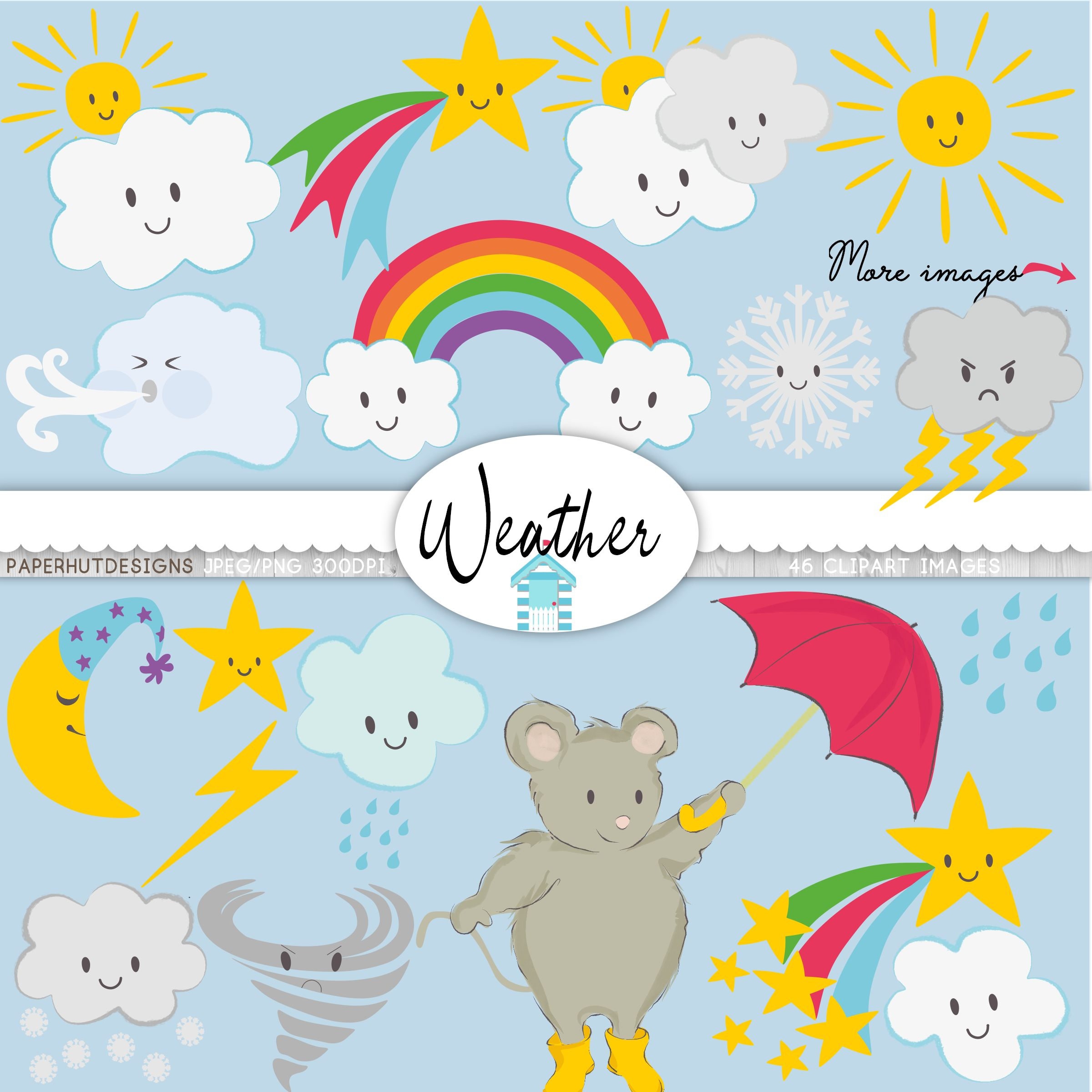 Cute Weather and Sky Clipart Kawaii Weather and Seasons Clipart Set For ...