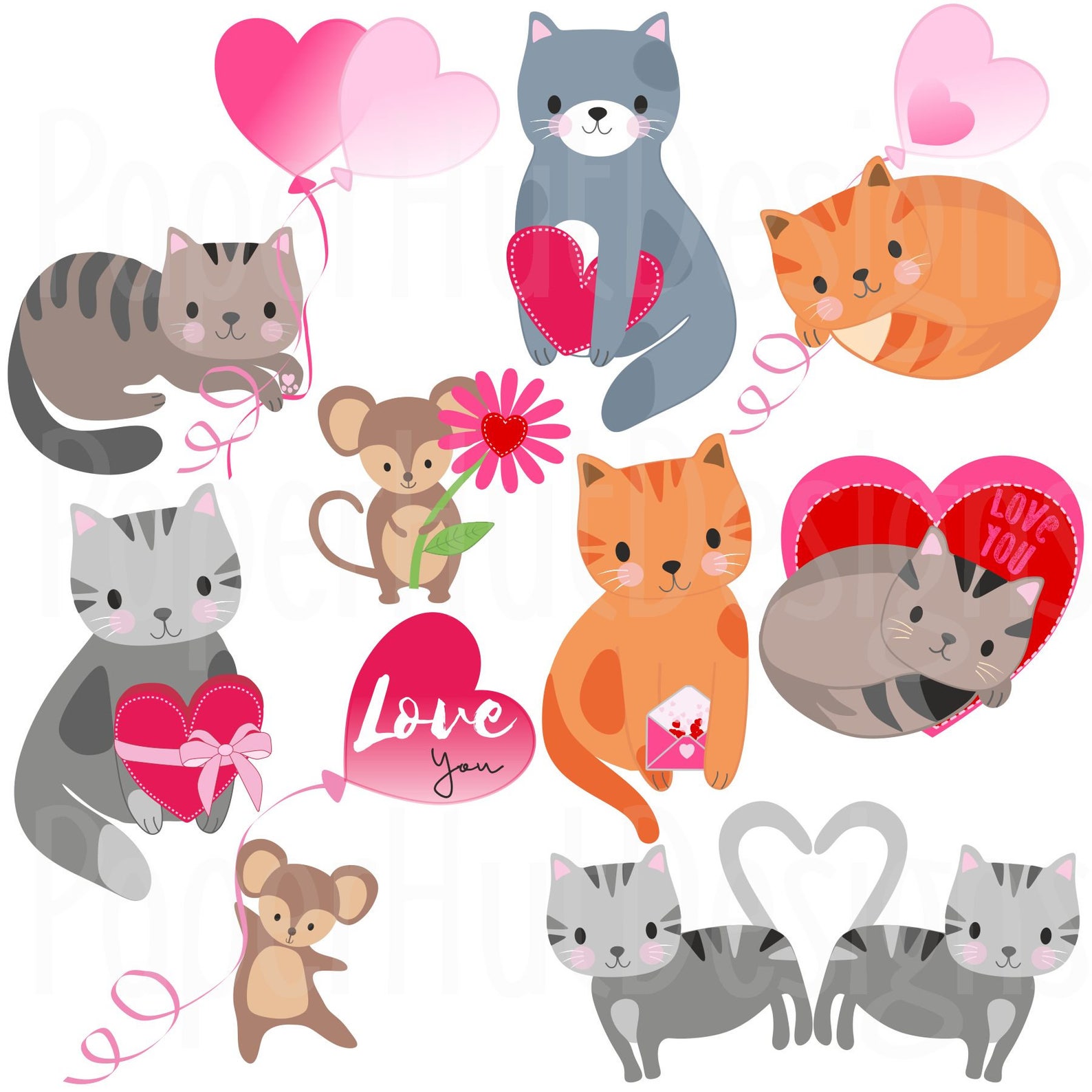 Valentine Clipart-valentine Clip Art-cat Clipart-valentine Cat - Etsy