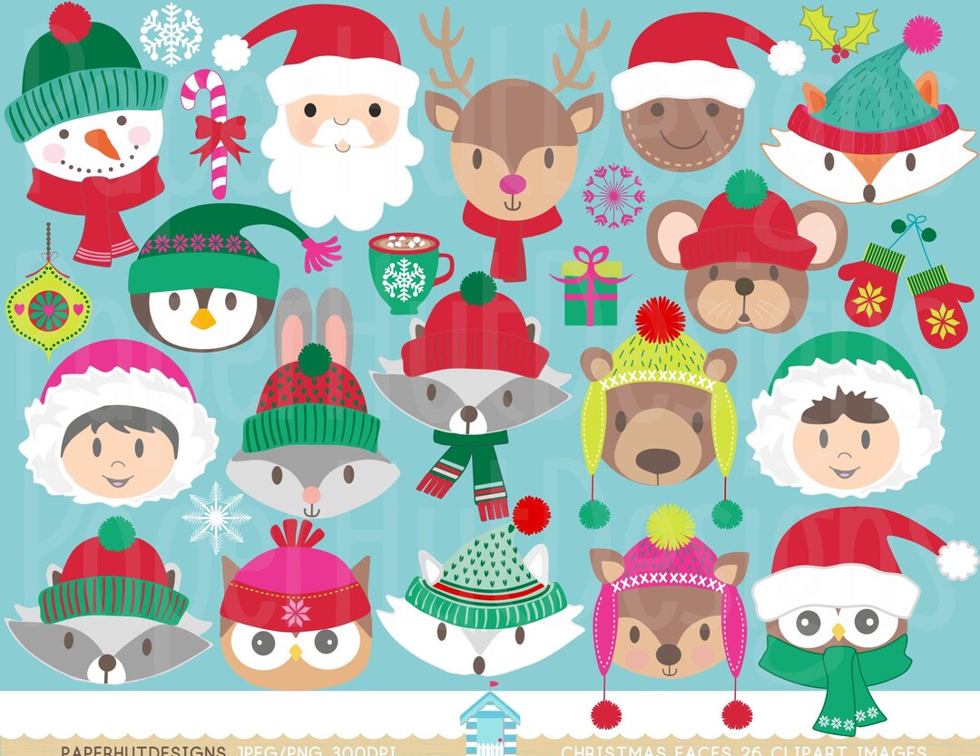 Christmas Faces Clipart-christmas Clip Art-woodland Animals Clipart ...