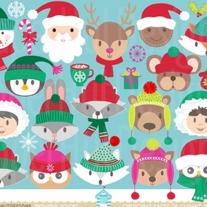 Christmas Faces Clipart-christmas Clip Art-woodland Animals Clipart ...