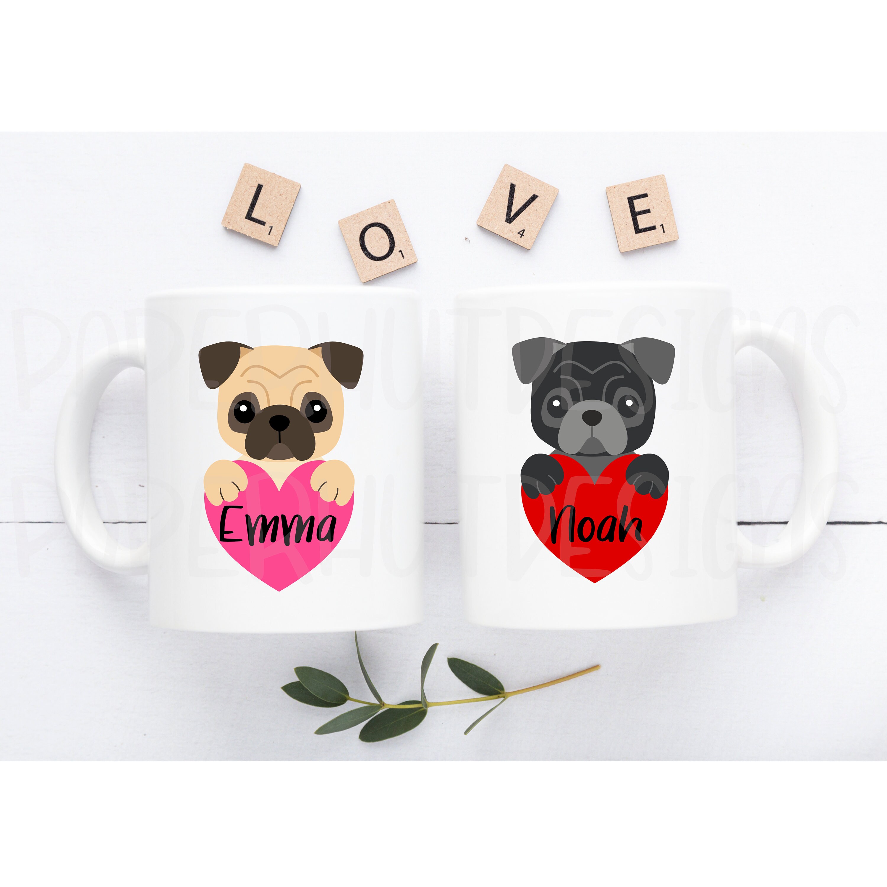 Valentine Pug Dogs Clipart-pug Valentine Clipart-cute Pug | Etsy