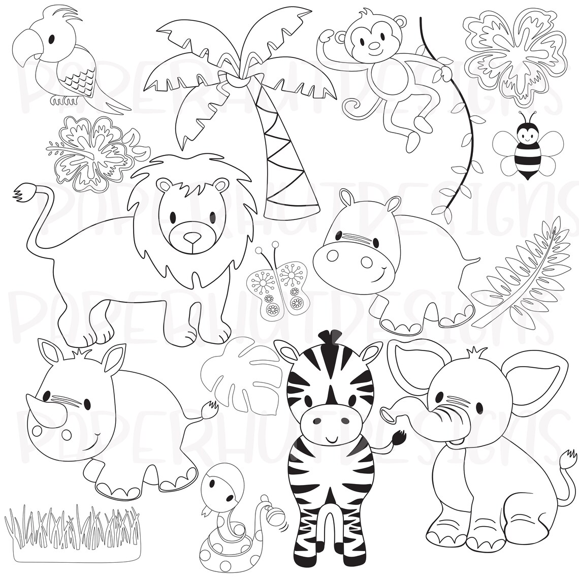 Jungle Animals Digital Stamps-safari Stamps-jungle Clip - Etsy