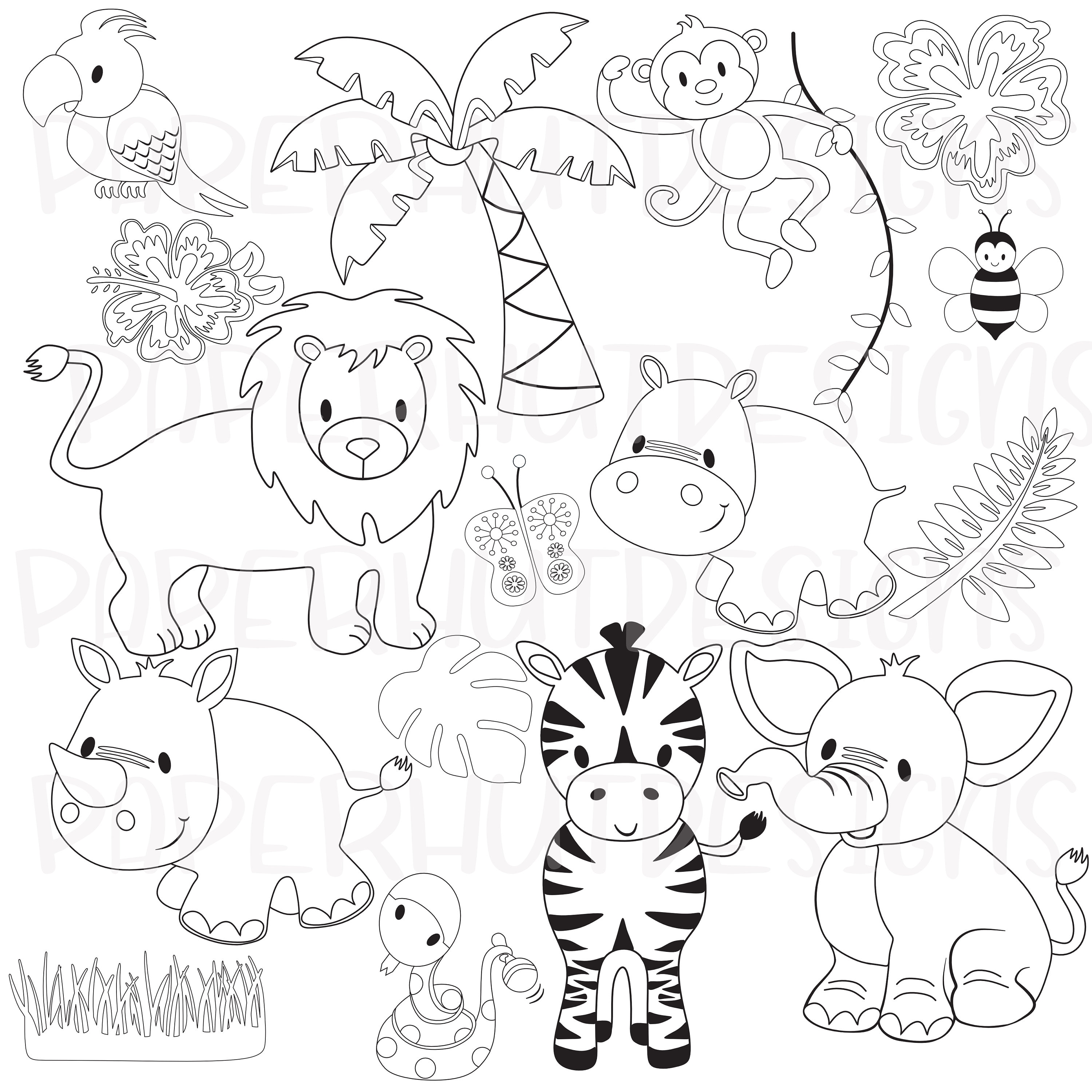 Jungle Animals Digital Stamps-safari Stamps-jungle Clip - Etsy