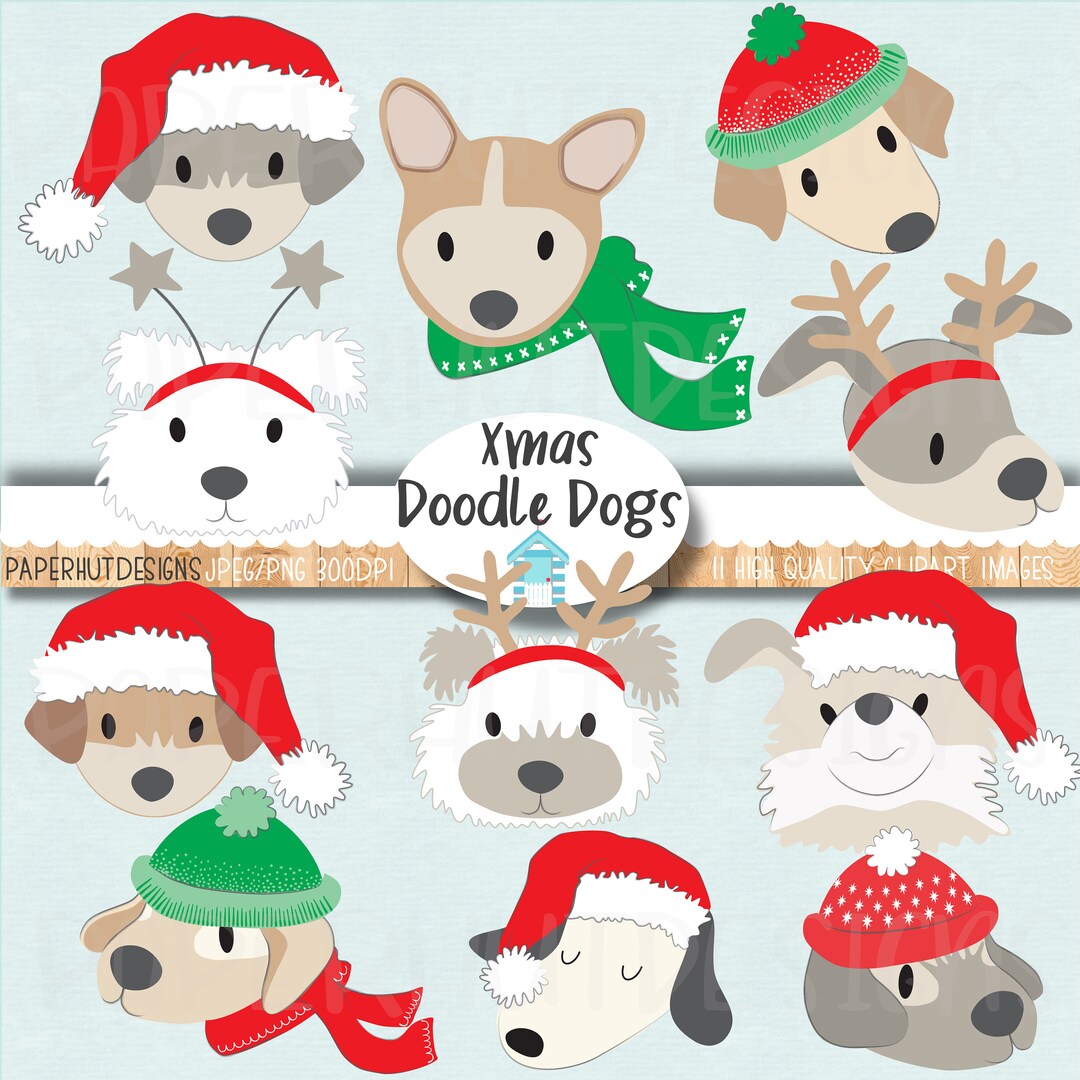 Christmas Dog Faces Clipart|dog Heads Clipart|dog Clip Art|christmas ...
