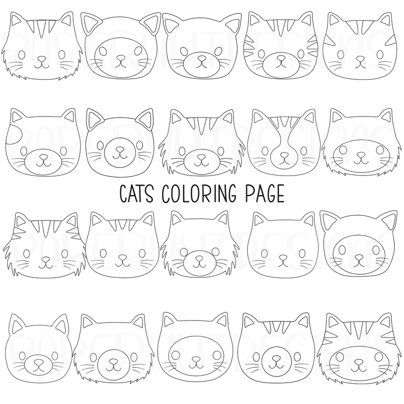 Cat Faces Digital Stampscat Digital Stampscute Kitten | Etsy