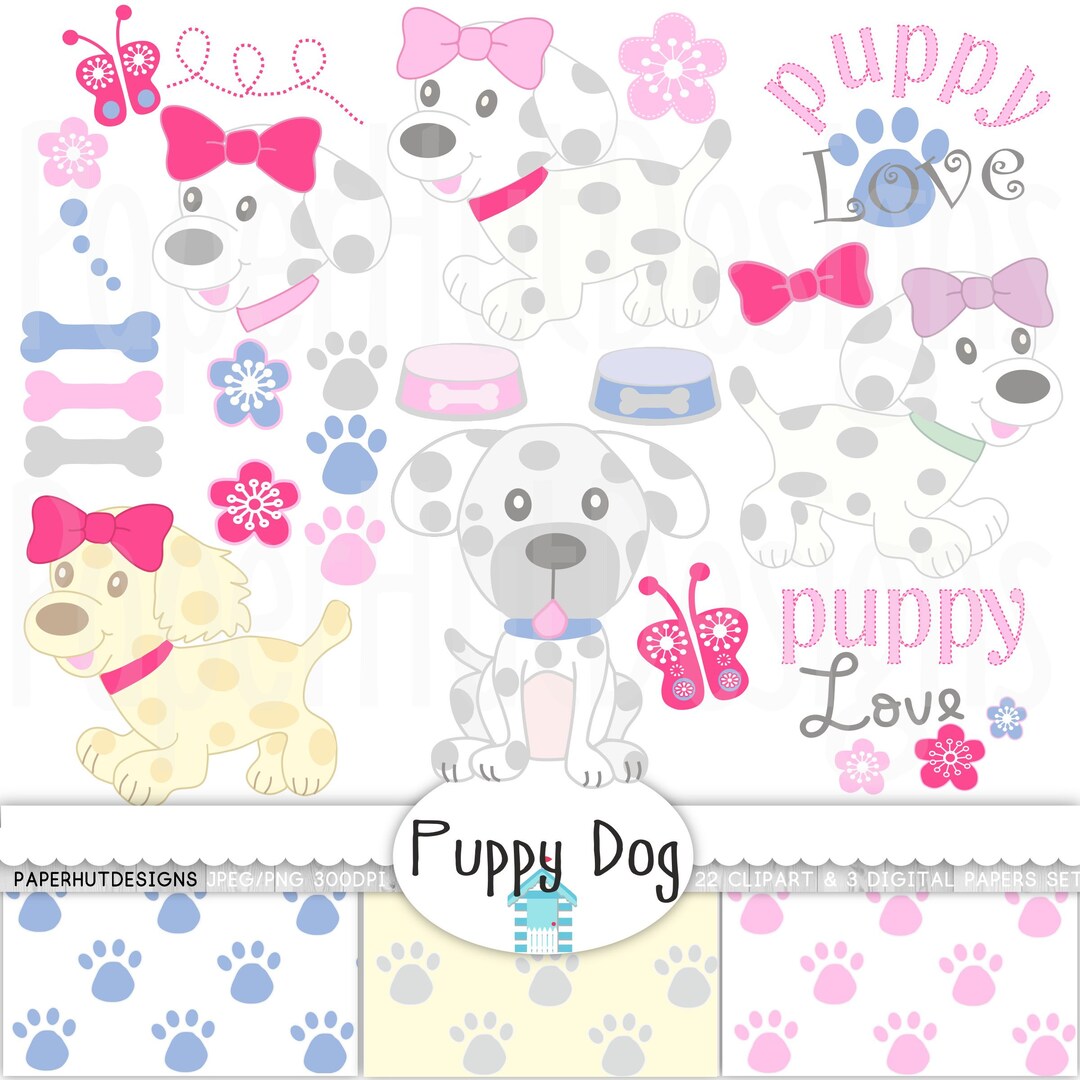 Puppy Dog Clipart and Puppy Clip Art & Paw Print Digital Papers ...