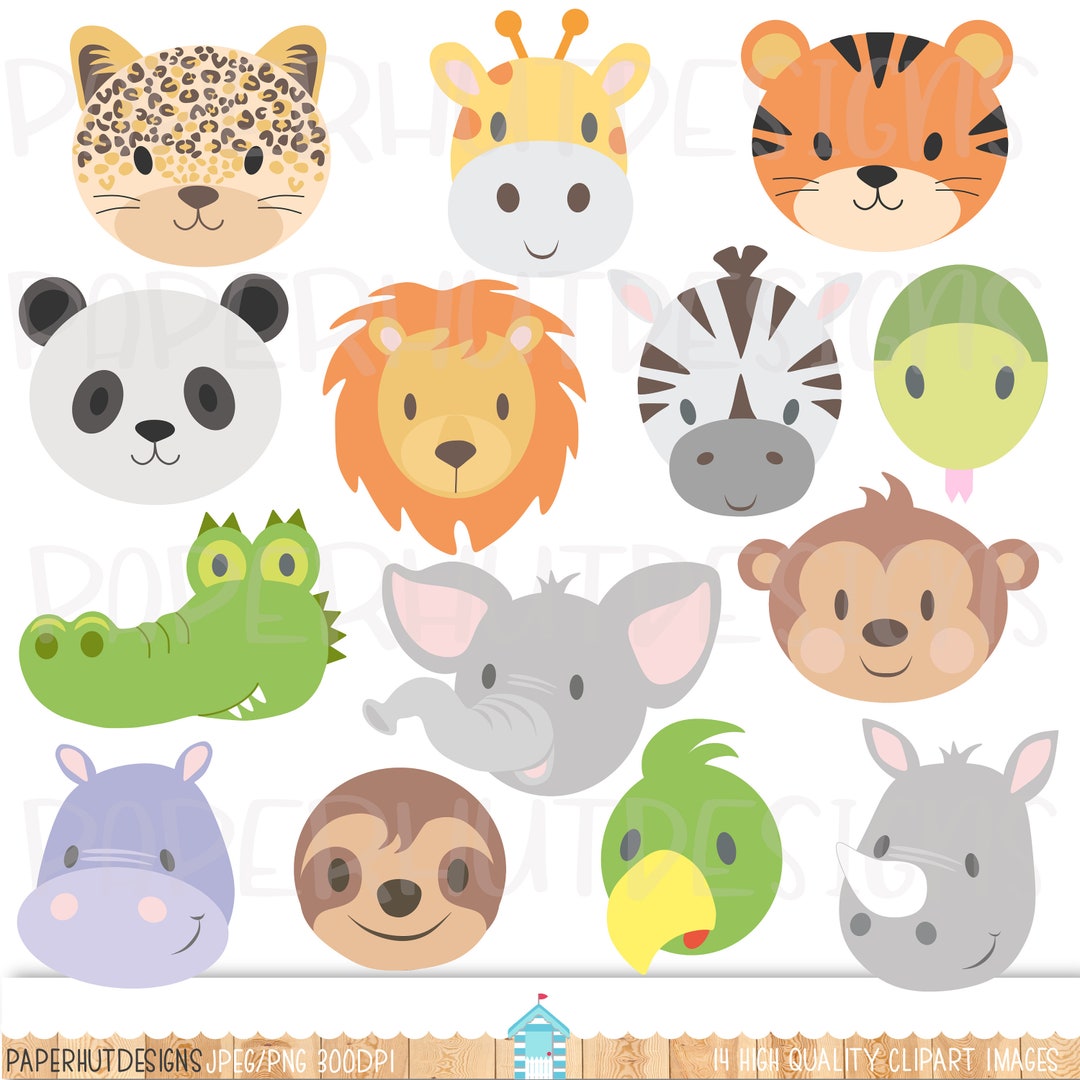 Wild Animal Faces Clipart -jungle Animals Clip Art-zoo Animal Faces ...