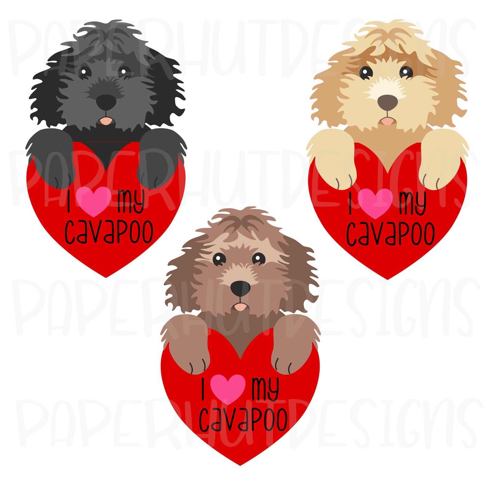 Valentine Cavapoo Dogs Clipart- Cavapoo Valentine Clip Art-cute Cavapoo ...