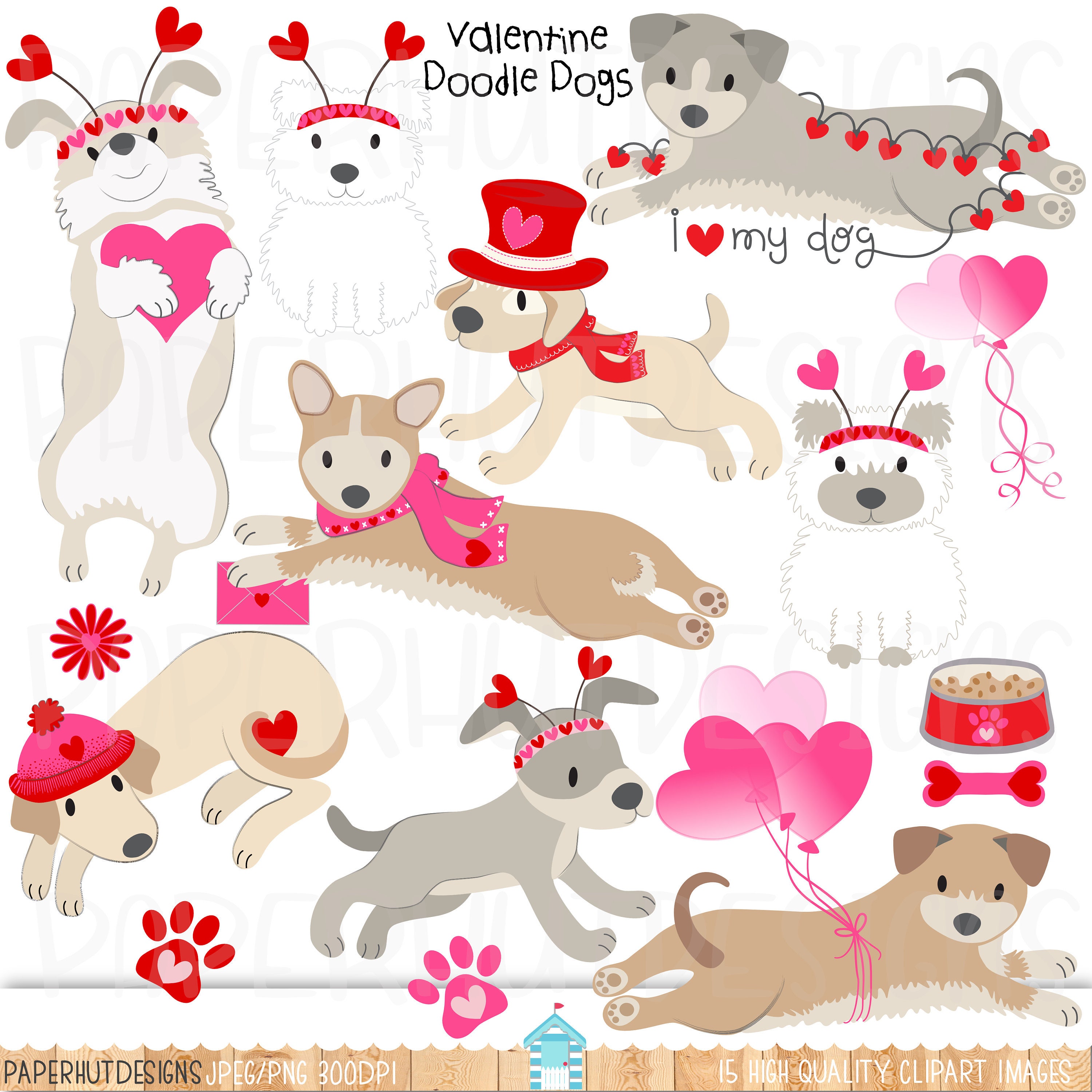 Valentine Dog Clipart Set|valentine Dog Clip Art|valentine Doodle Dogs ...