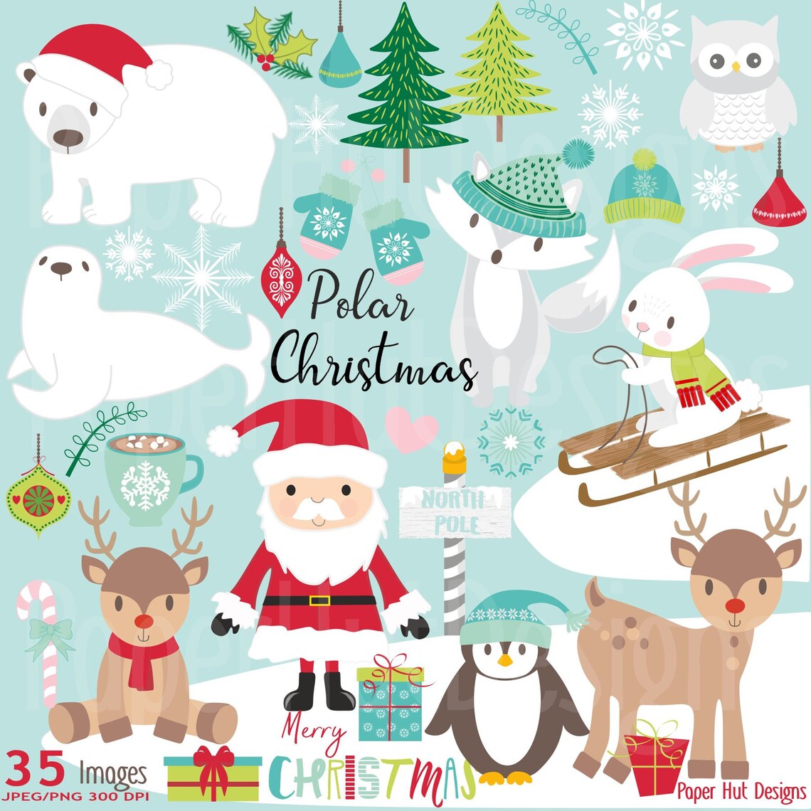 Christmas Clipart-polar Animals Clipart-christmas Holiday Clip Art ...
