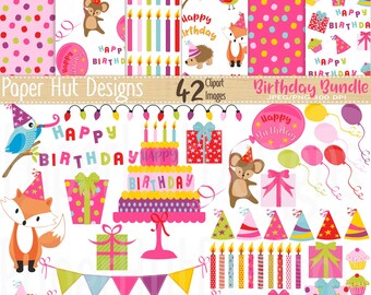 Birthday Clipart-Birthday Bundle Clip Art and Digital Paper