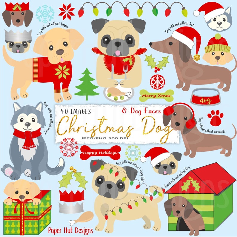 Christmas Dog Clipart-christmas Clipart-christmas Dog Clip - Etsy