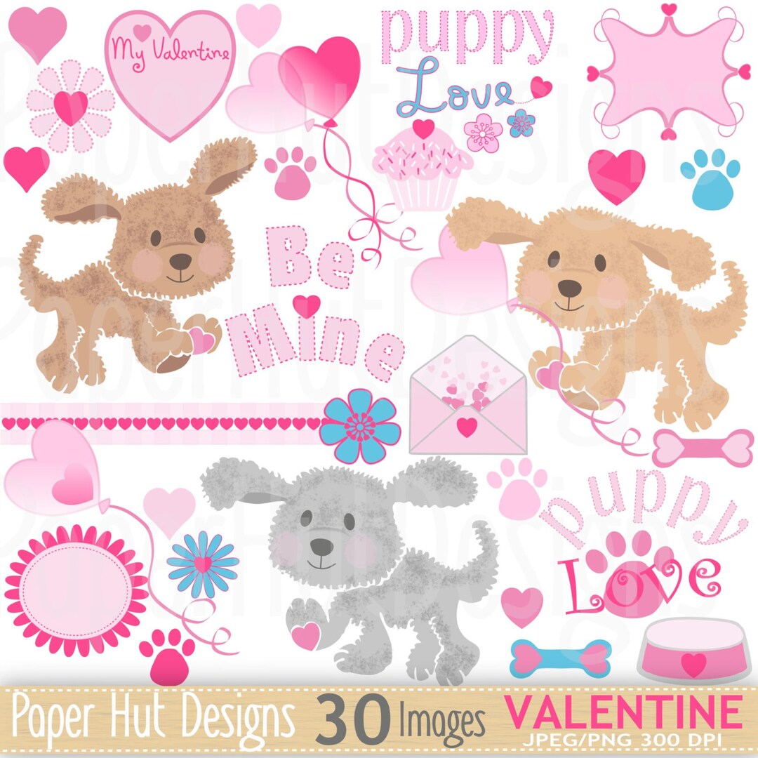 Valentine Clipart-valentine Puppy Dog Clip Art-puppy Love-heart-balloon ...