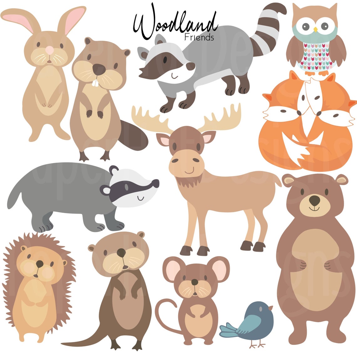 Woodland Animals Clipart-forest Animals Clip Art-racoon-beaver-moose ...