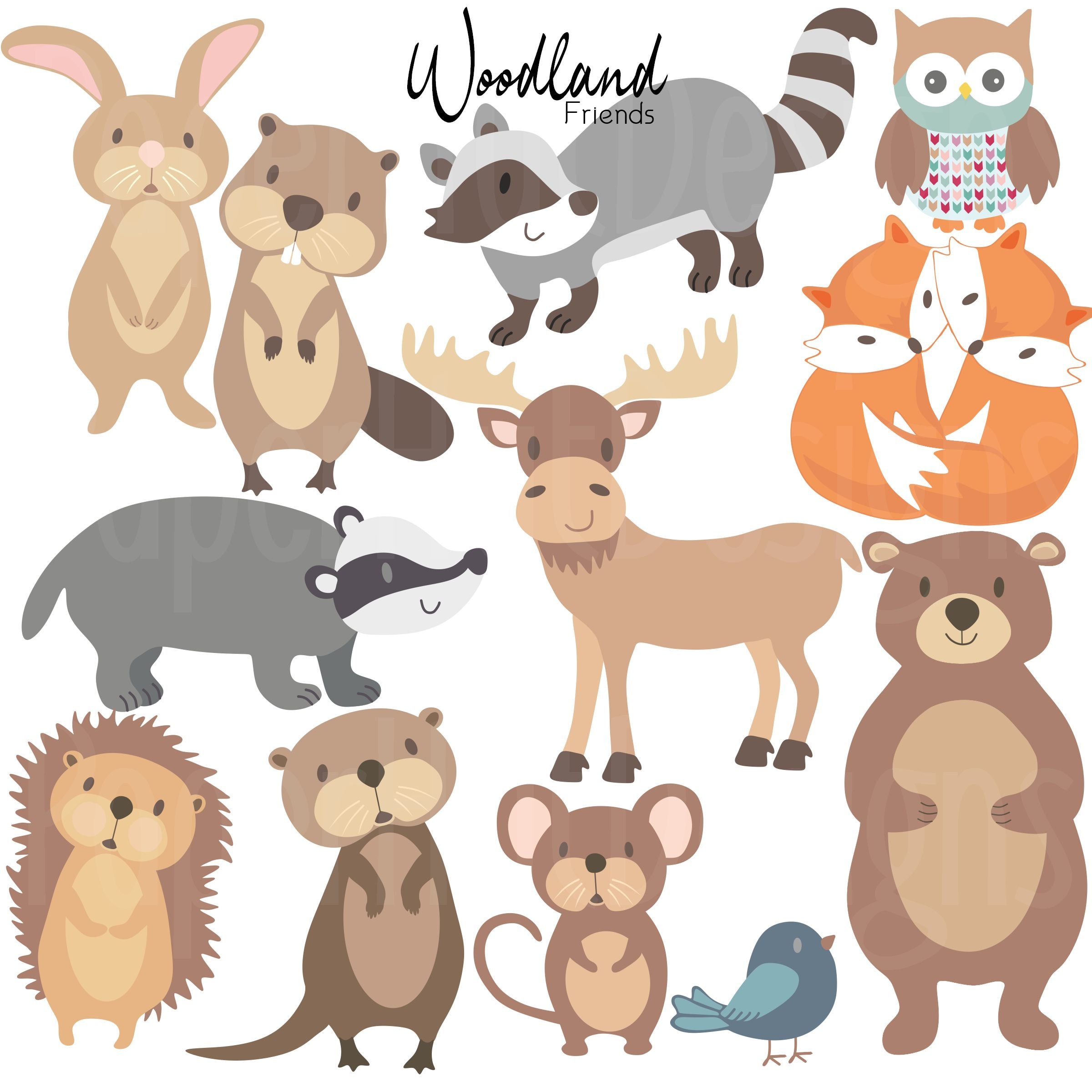 Woodland Animals Clipart-forest Animals Clip Art-racoon-beaver-moose ...