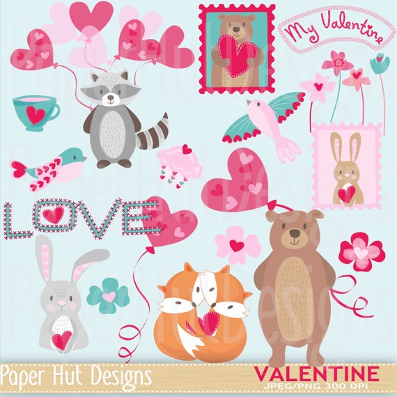 Valentine Clipart-valentine Animal Clip Art. - Etsy Australia