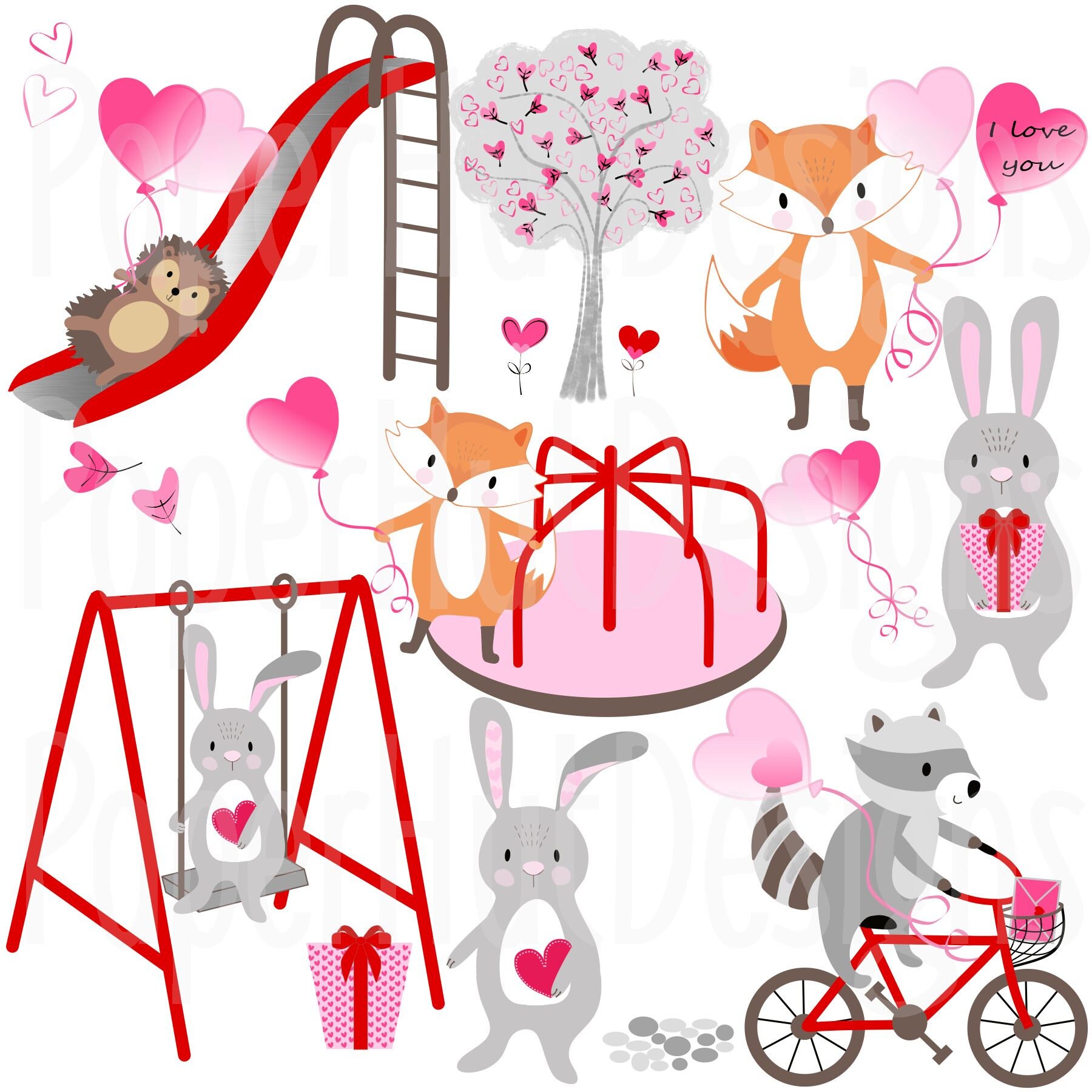 Valentine Clipart-woodland Animal Clipart Cute Valentine Clip | Etsy