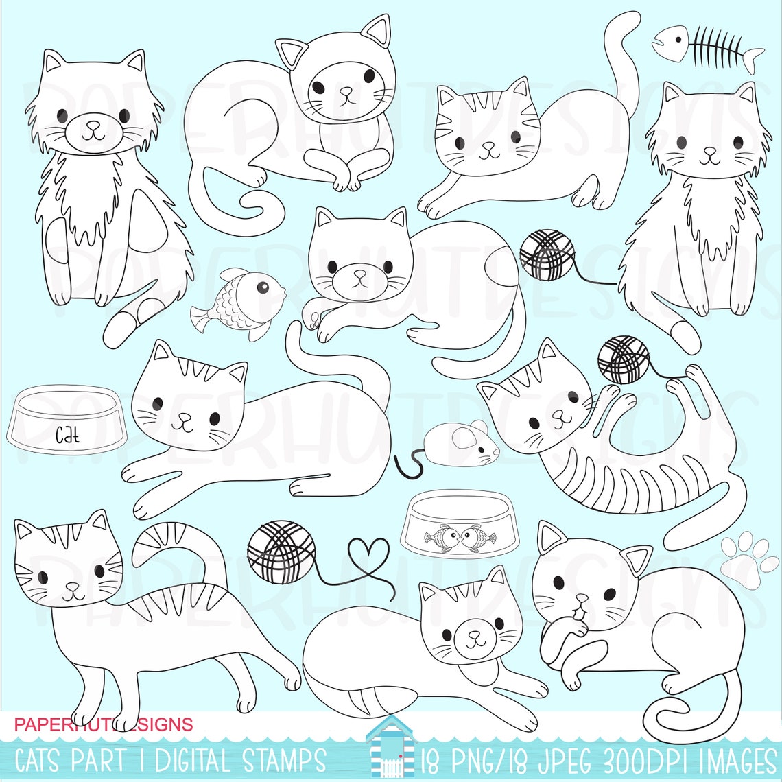 Cats Digital Stampskitten Digital Stampskitties Digital - Etsy
