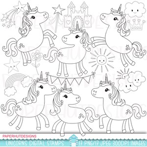Unicorn Digital Stamps|unicorn Coloring Page|unicorn Clipart|unicorn ...