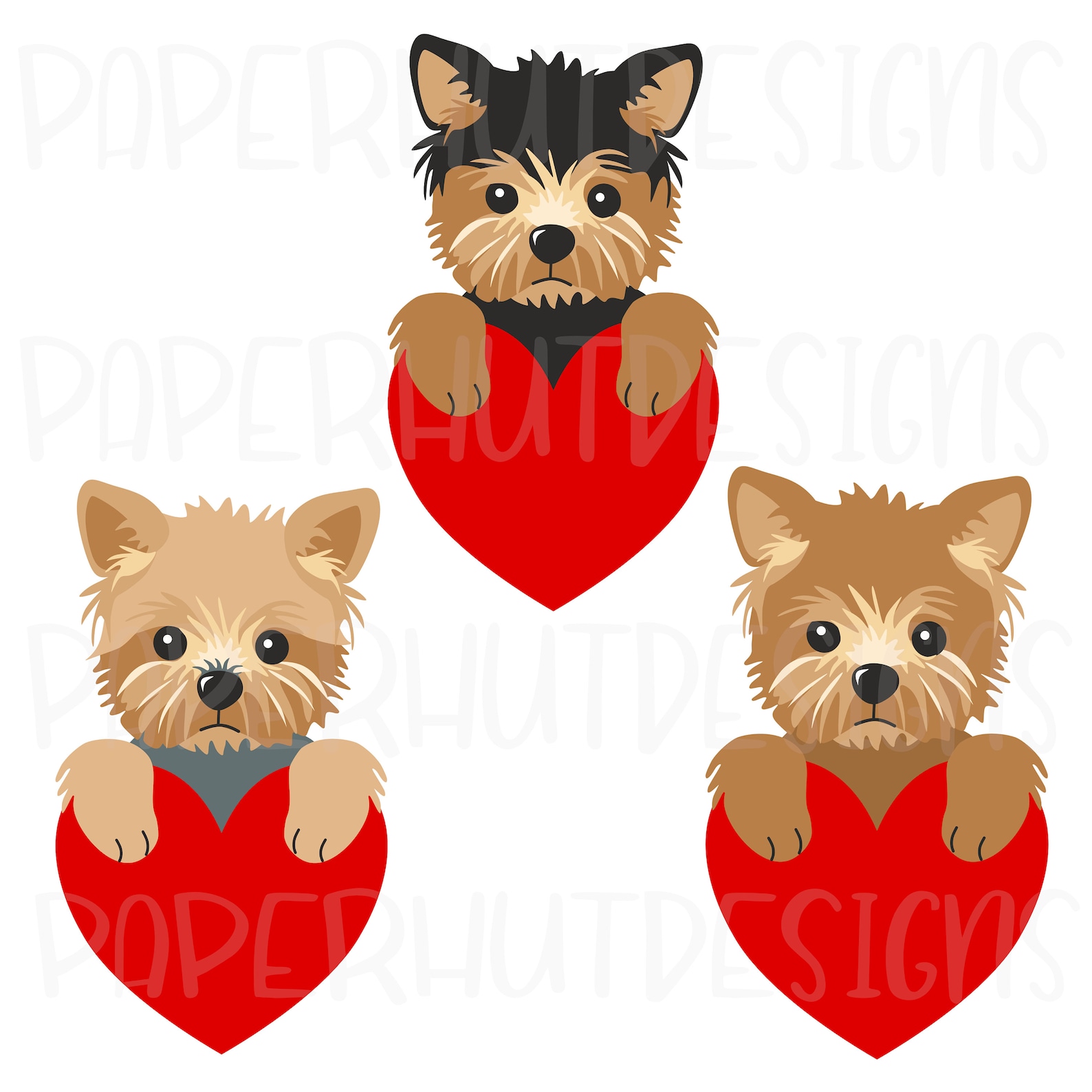 Valentine Yorkie Dogs Clipart-yorkshire Terrier Valentine Clip - Etsy