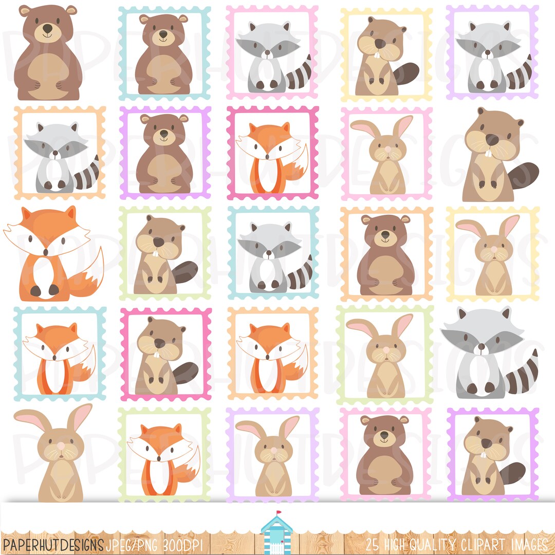 Woodland Animals Stamps Girls Clipart-forest Animals Clip Art-girls ...