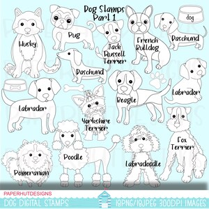 Dog Digital Stamp-dogs Black and White Stamps-coloring Page-puppy Dog ...