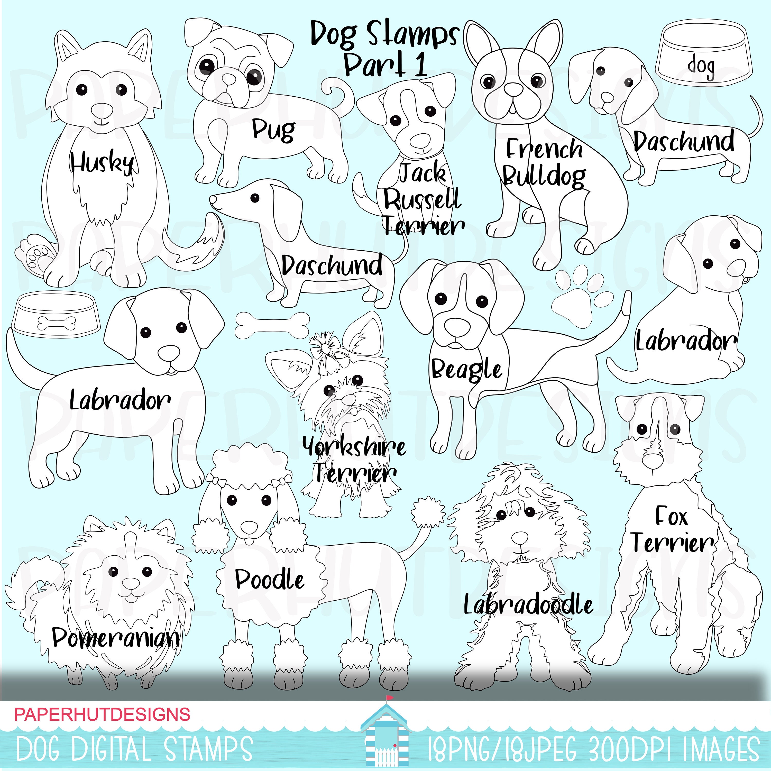 Dog Digital Stamps Clipart: Digital Download - Etsy