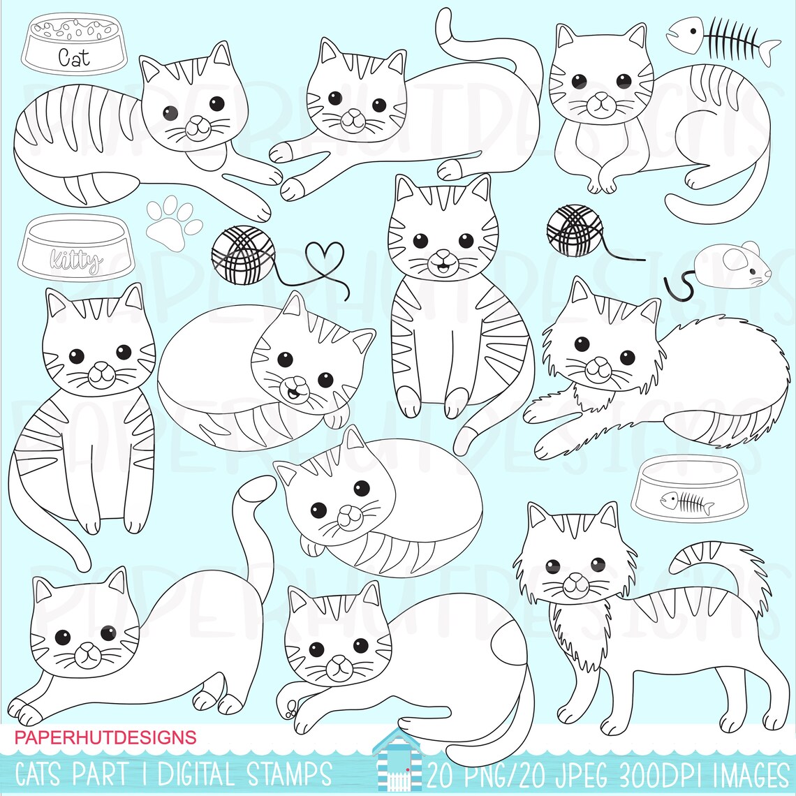 Cats Digital Stampskitten Digital Stampskitties Digital | Etsy