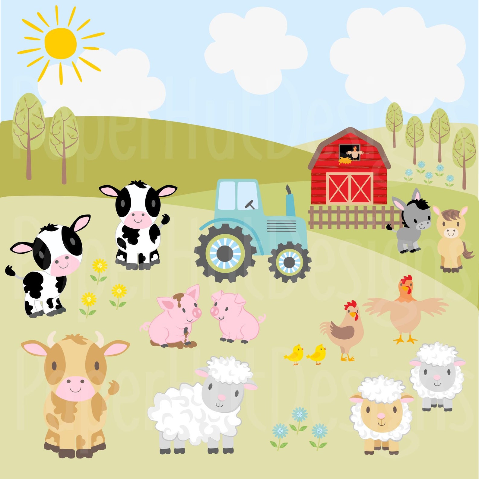 Farm Animals Clipart-farm Animals Clip Art and Digital Paper - Etsy UK