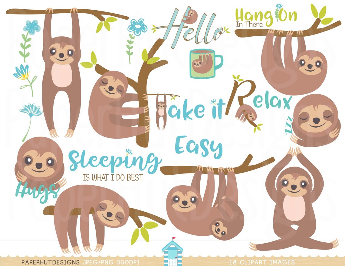 Sloth Clipart-sloth Clip Art-kawaii Clipart-cute Sloth on a - Etsy Canada
