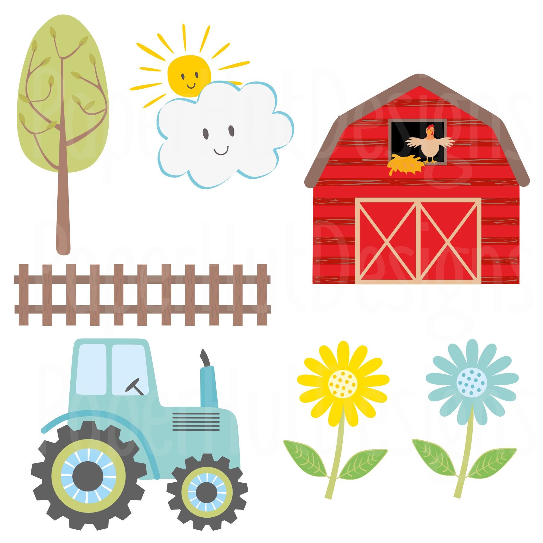 Farm Animals Clipart Set: Nursery Art, Tractor, Barn (digital Download ...